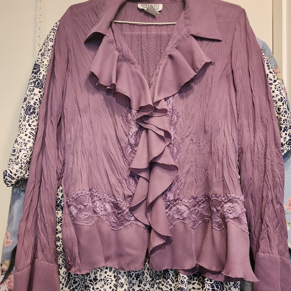 Robbie Bee | Tops | Robbie Bee Purple Ruffle Blouse | Poshmark